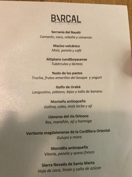 Menu at RESTAURANTE BARCAL, Medellín