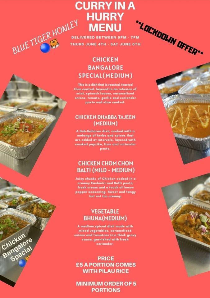 Menu at Blue Tiger Honley restaurant, Honley