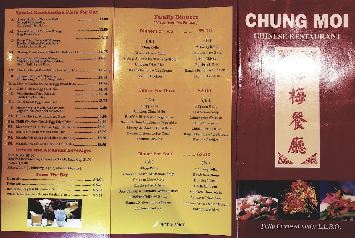 Menu at Chung Moi Chinese Restaurant, Toronto