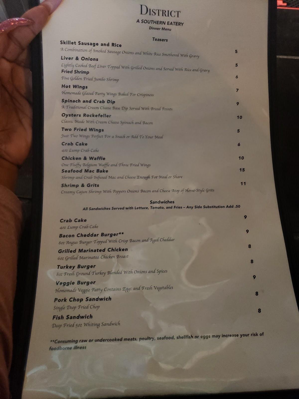 Menu at District pub & bar, Portsmouth