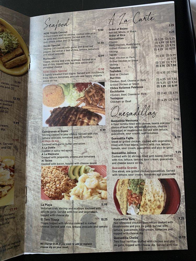 Menu at El patio mexican restaurant, Kirksville