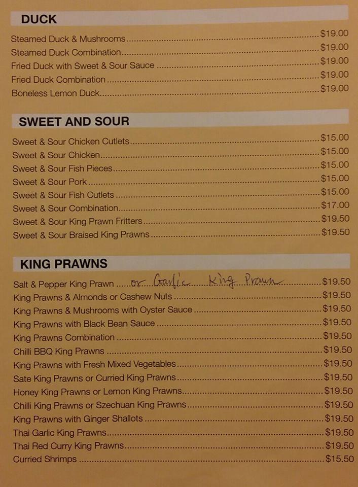 Menu at Happy Dragon Restaurant, Griffith