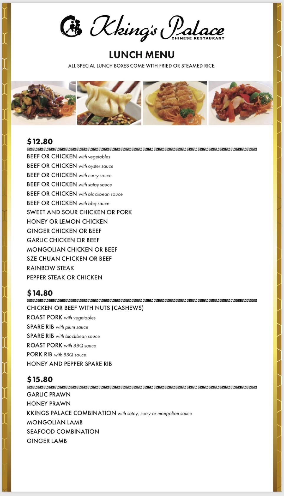 Menu at KKing's Palace Chinese Restaurant, Mildura