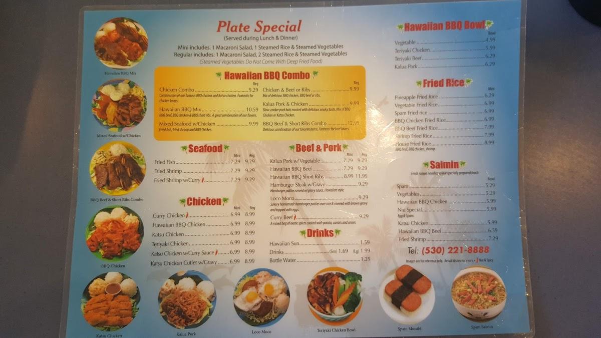 Menu at Niu Hawaiian BBQ, Redding