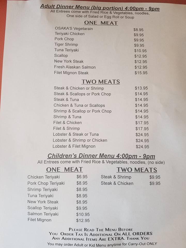 Menu at Osaka Japanese Steak & Lobster house steakhouse, Newport, 365 W ...