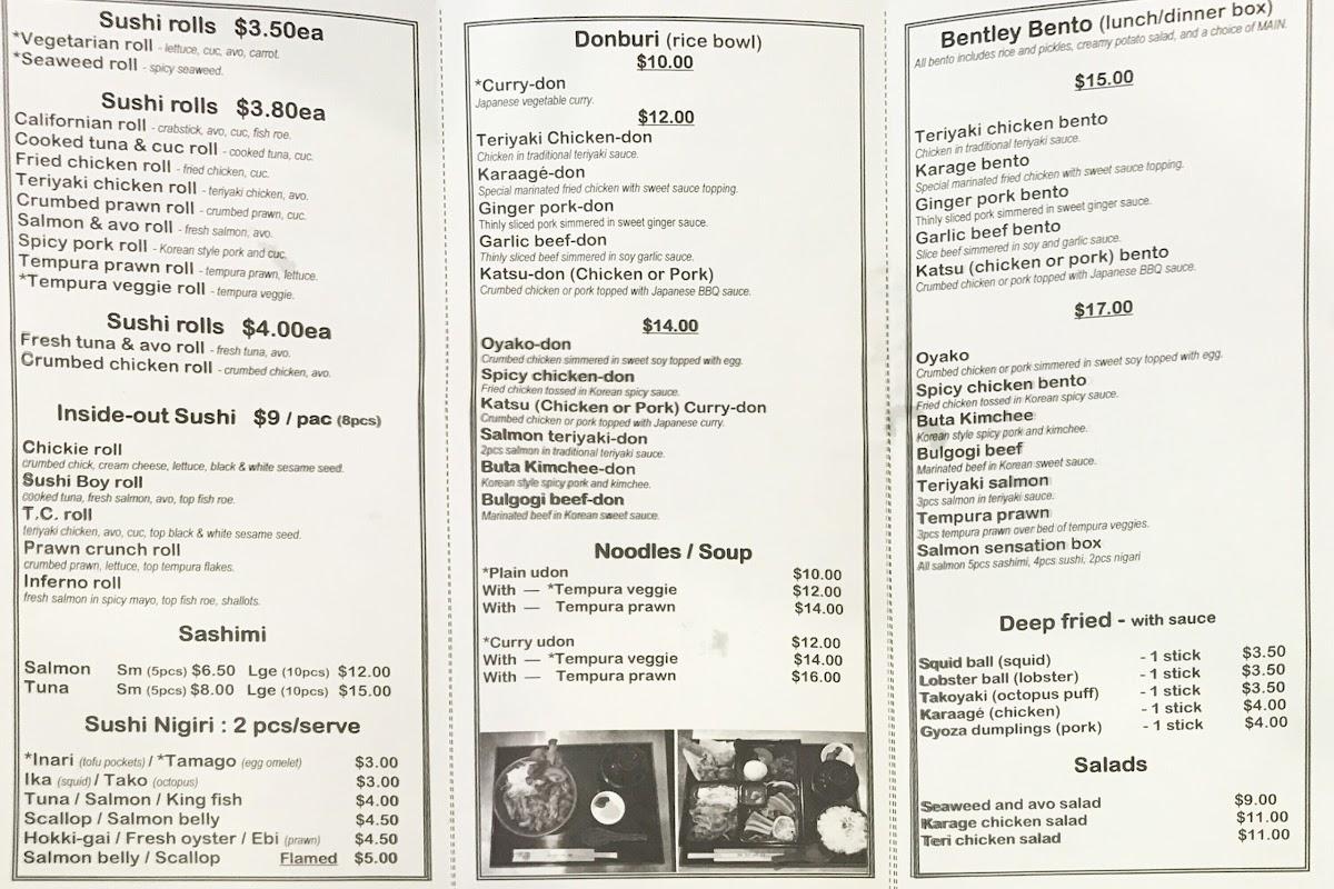 Menu at Sushi Boy & Coffee Girl restaurant, Bentley Park, 96 McLaughlin Rd