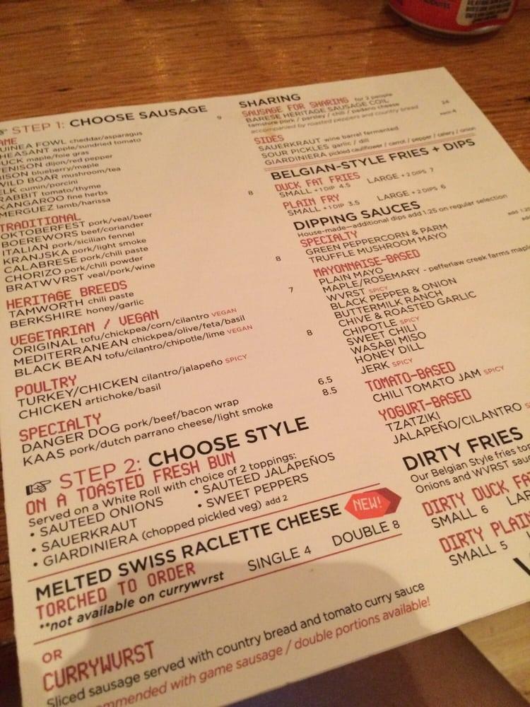 Menu at WVRST pub & bar, Toronto, 609 King St W