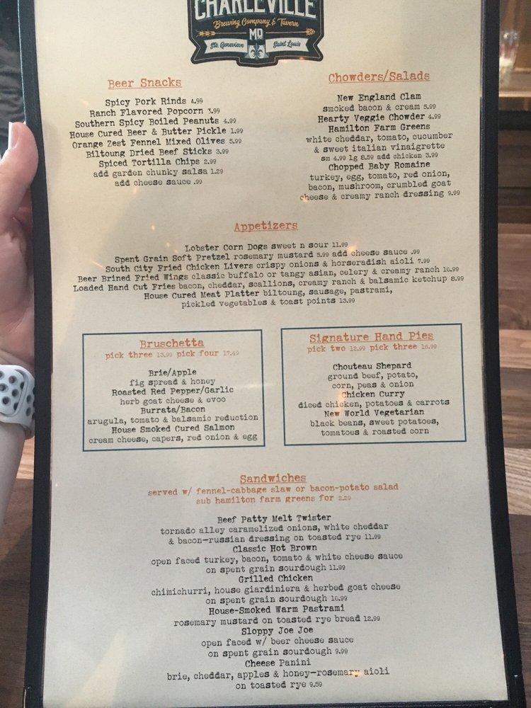 Menu at Charleville Brewing Company pub & bar, St. Louis