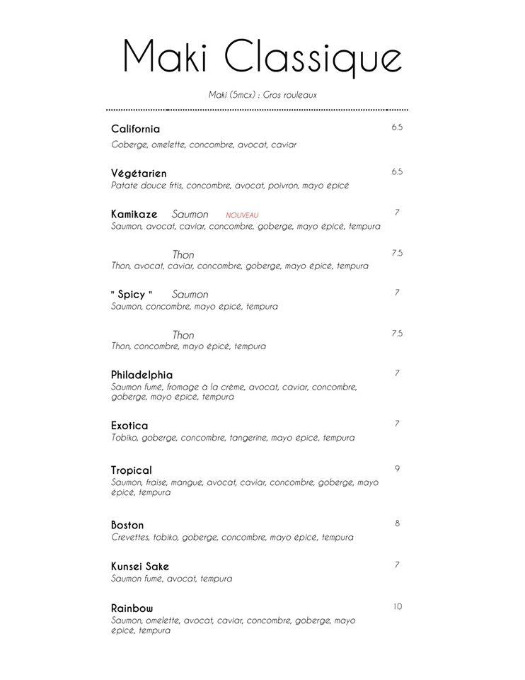 Menu at Lotus restaurant, Deux-Montagnes