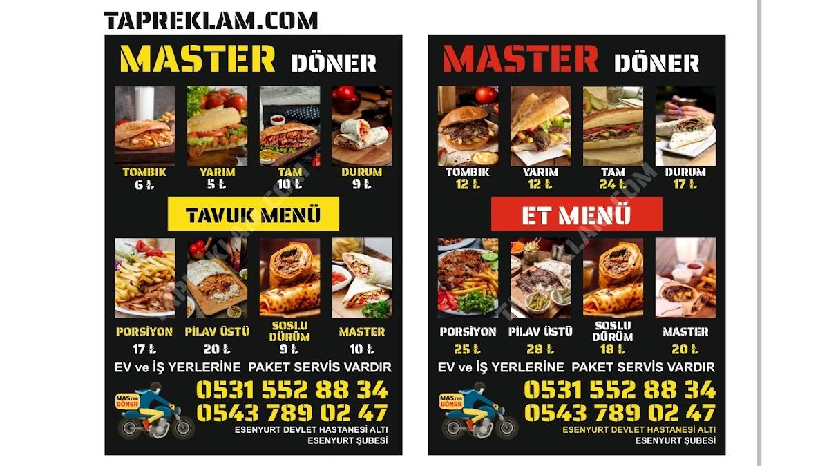 Menu at Master Döner, Istanbul