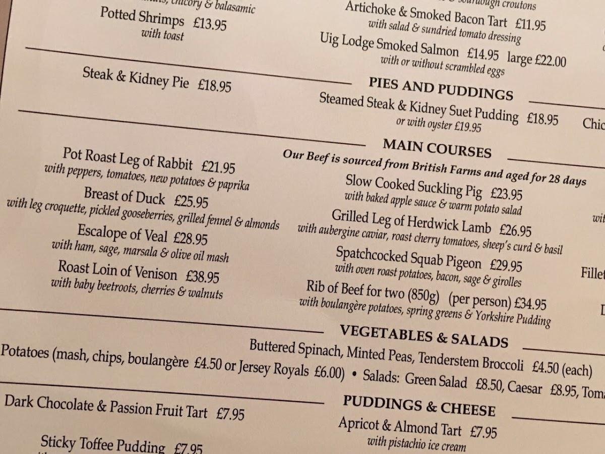 Menu at Rules pub & bar, London