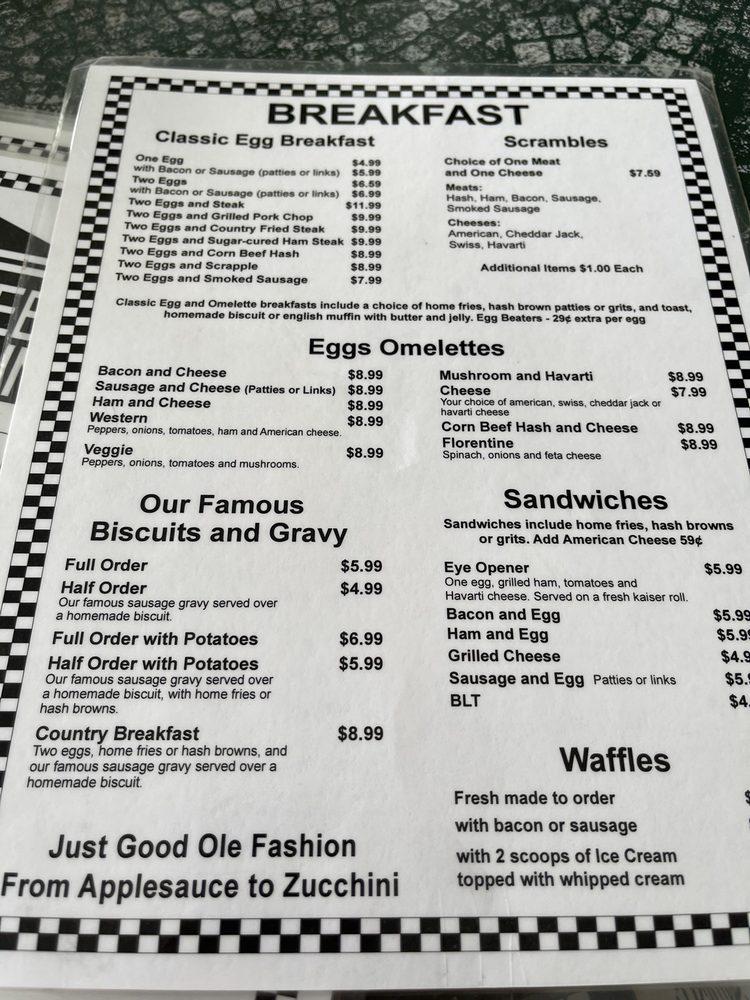 Menu at Sebring Diner restaurant, Sebring, US Hwy 27 S