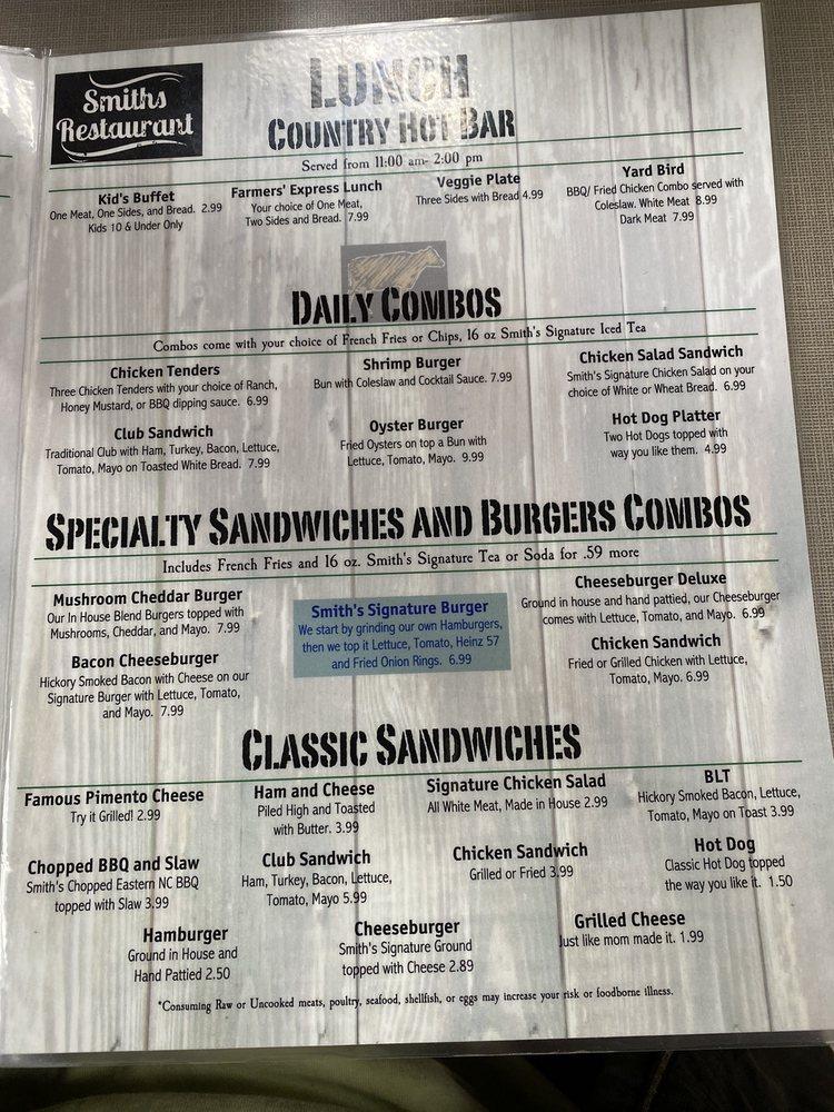 Menu at Smith's Restaurant, Rocky Mount, N Halifax Rd