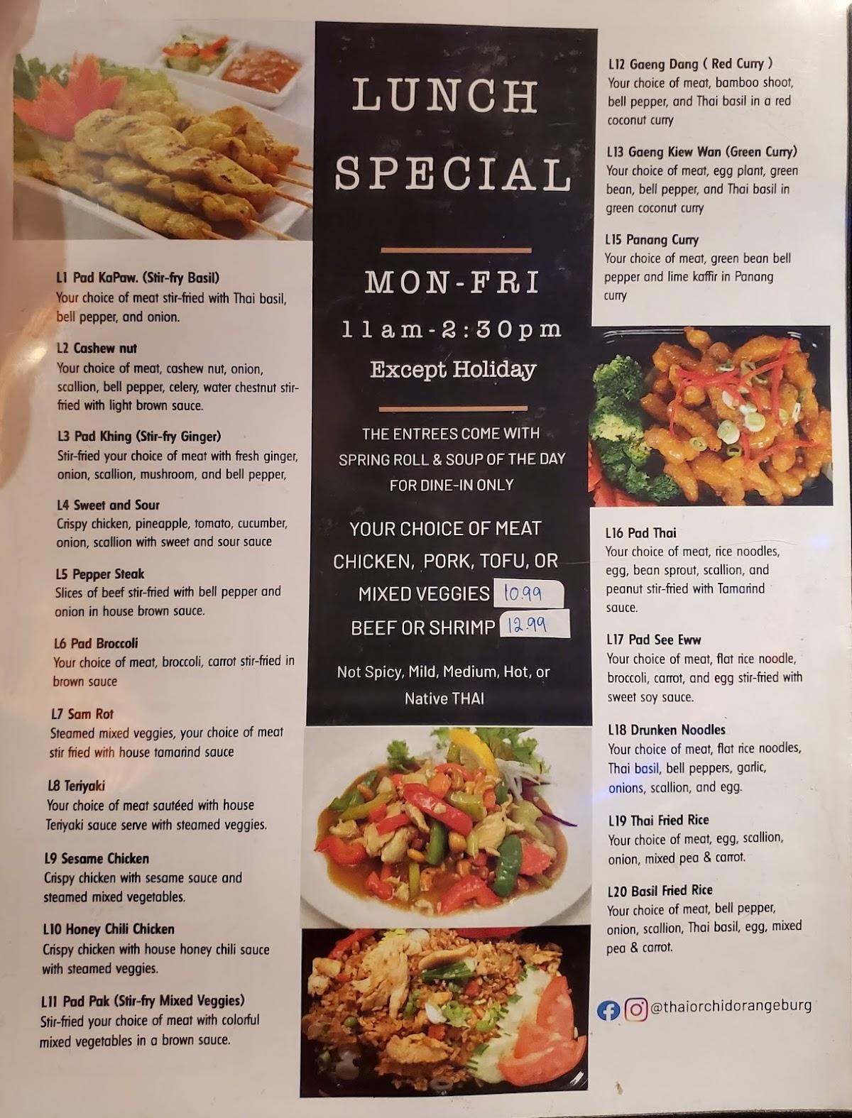 Menu at Thai Orchid restaurant, Orangeburg