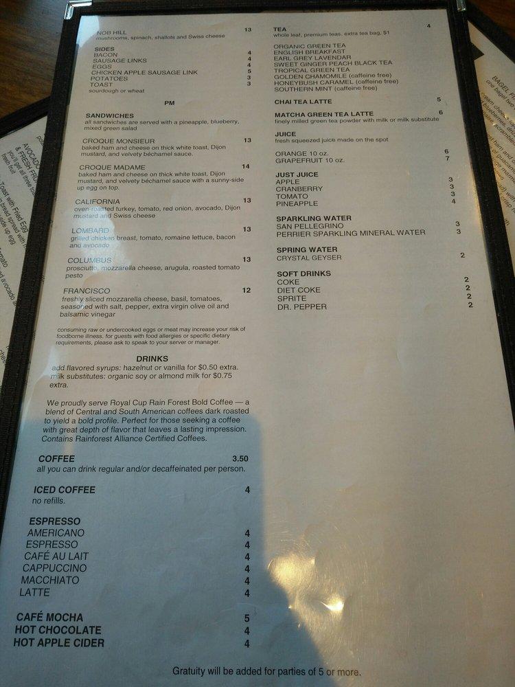 Menu at Eight AM Brunch restaurant, San Francisco