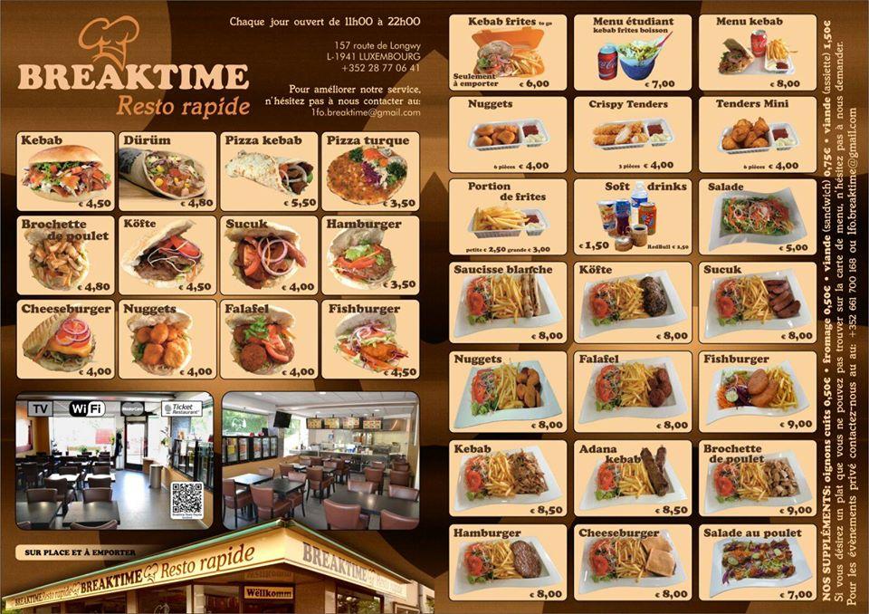 Menu at Breaktime kebab Grill fast food, Luxembourg City