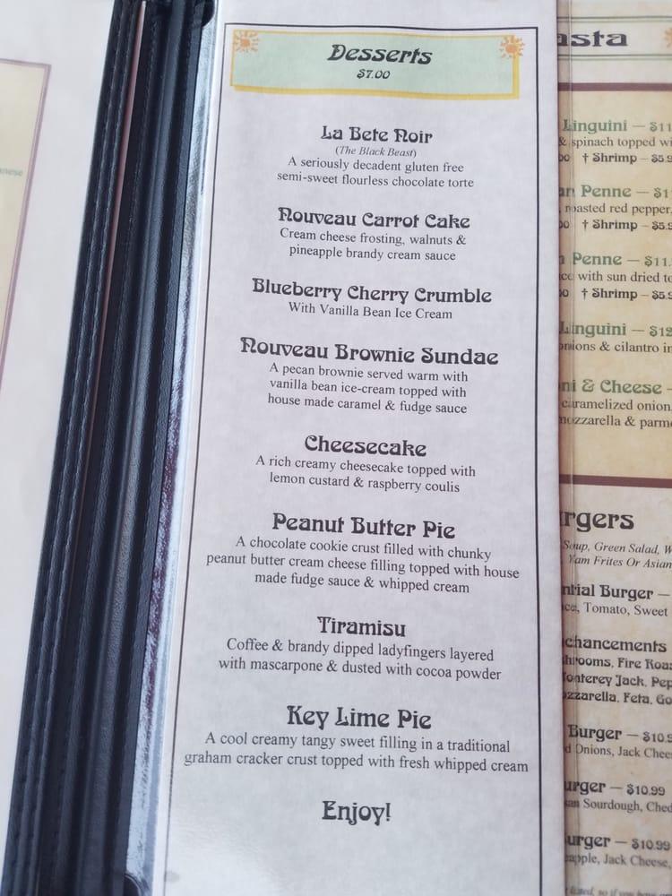 Menu at Café Nouveau restaurant, Ventura