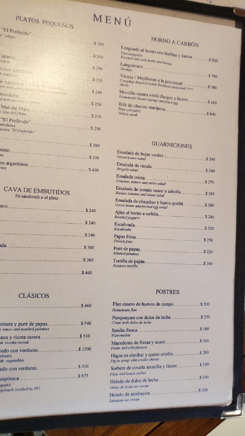 Menu at El Preferido de Palermo pub & bar, Buenos Aires