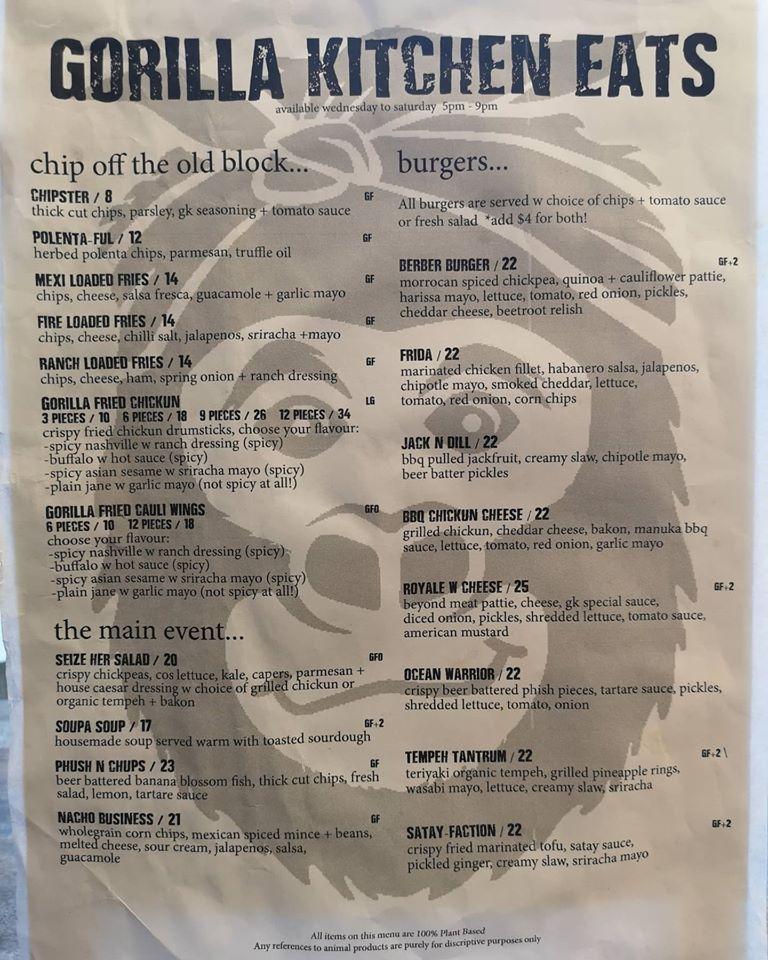 Menu at Gorilla Kitchen - Plant Based Eatery & Brewtique restaurant ...
