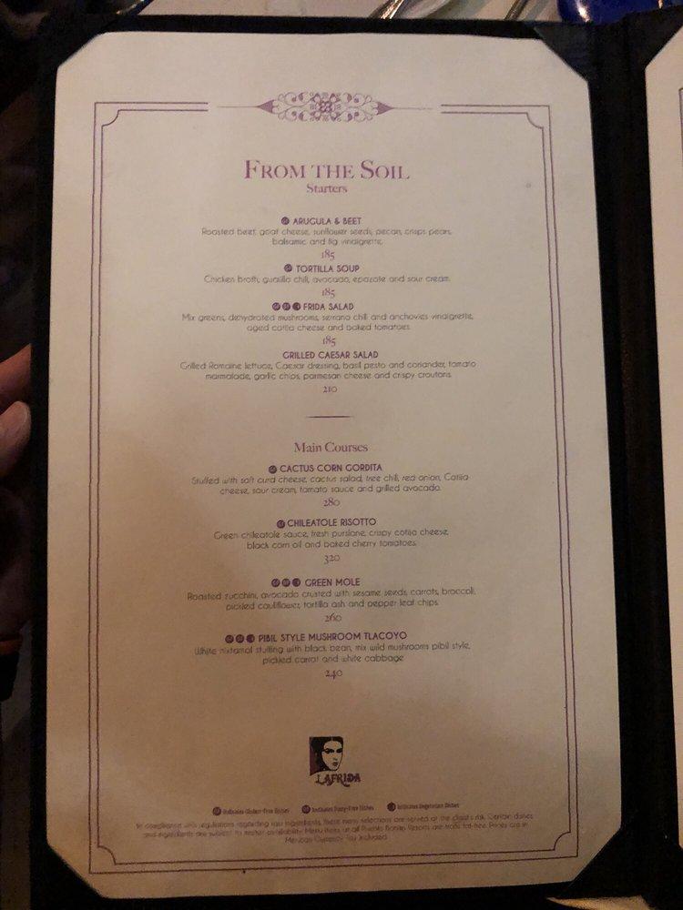 Menu at LaFrida Restaurant, Cabo San Lucas