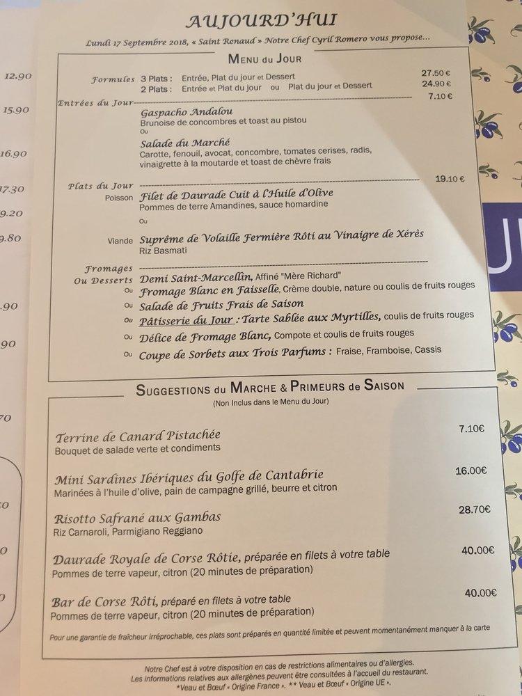 Menu au Brasserie Le Sud restaurant, Lyon