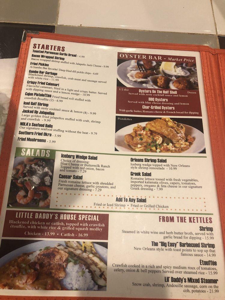 Menu at Little Daddy’s Gumbo Bar, Galveston