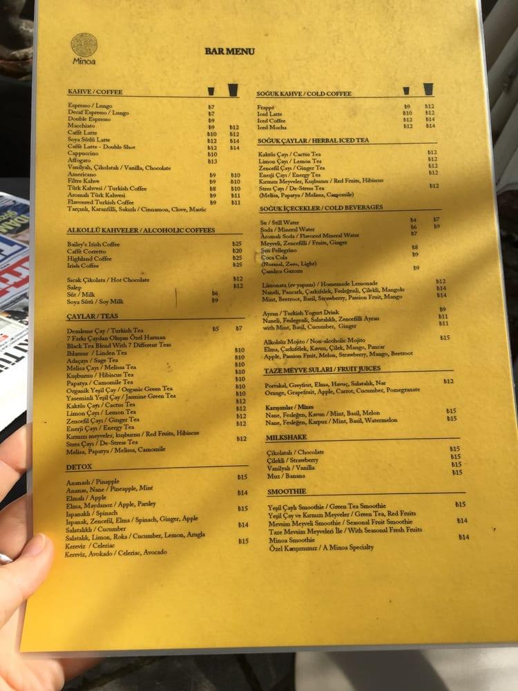 Menu at Minoa Akaretler, Istanbul