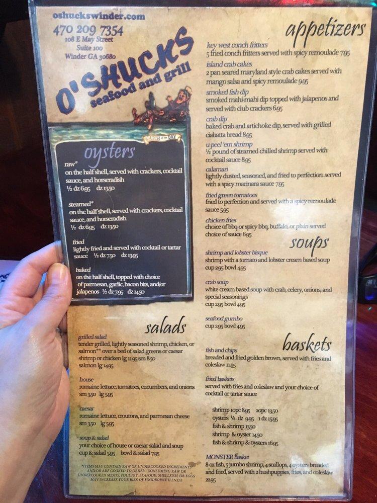 Menu at O'Shucks Seafood & Grill restaurant, Winder