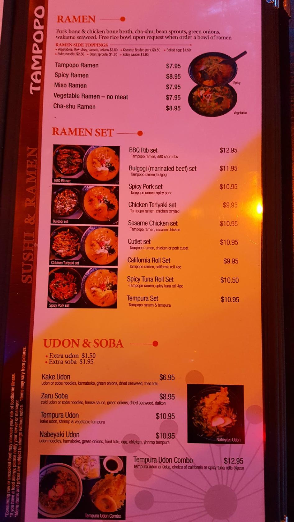 Menu at Tampopo restaurant, Artesia