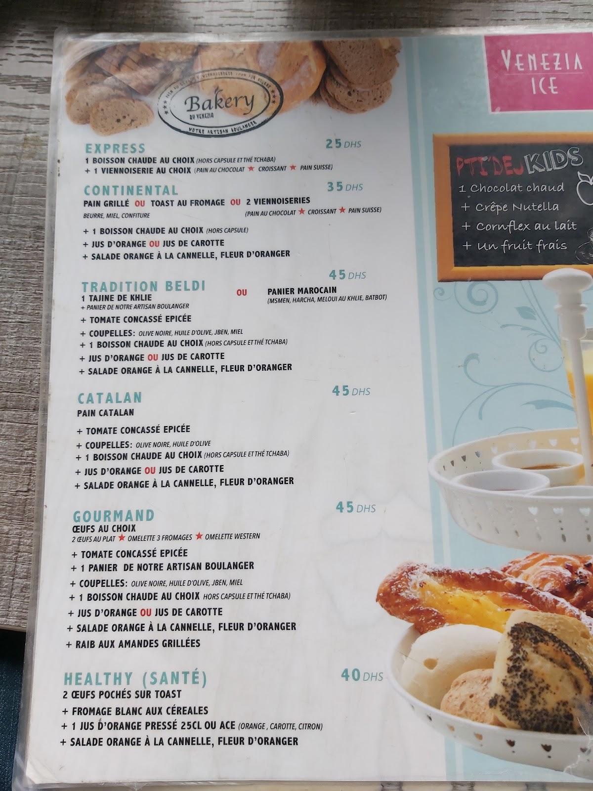 Carta del restaurante Venezia ice Marchica, Nador