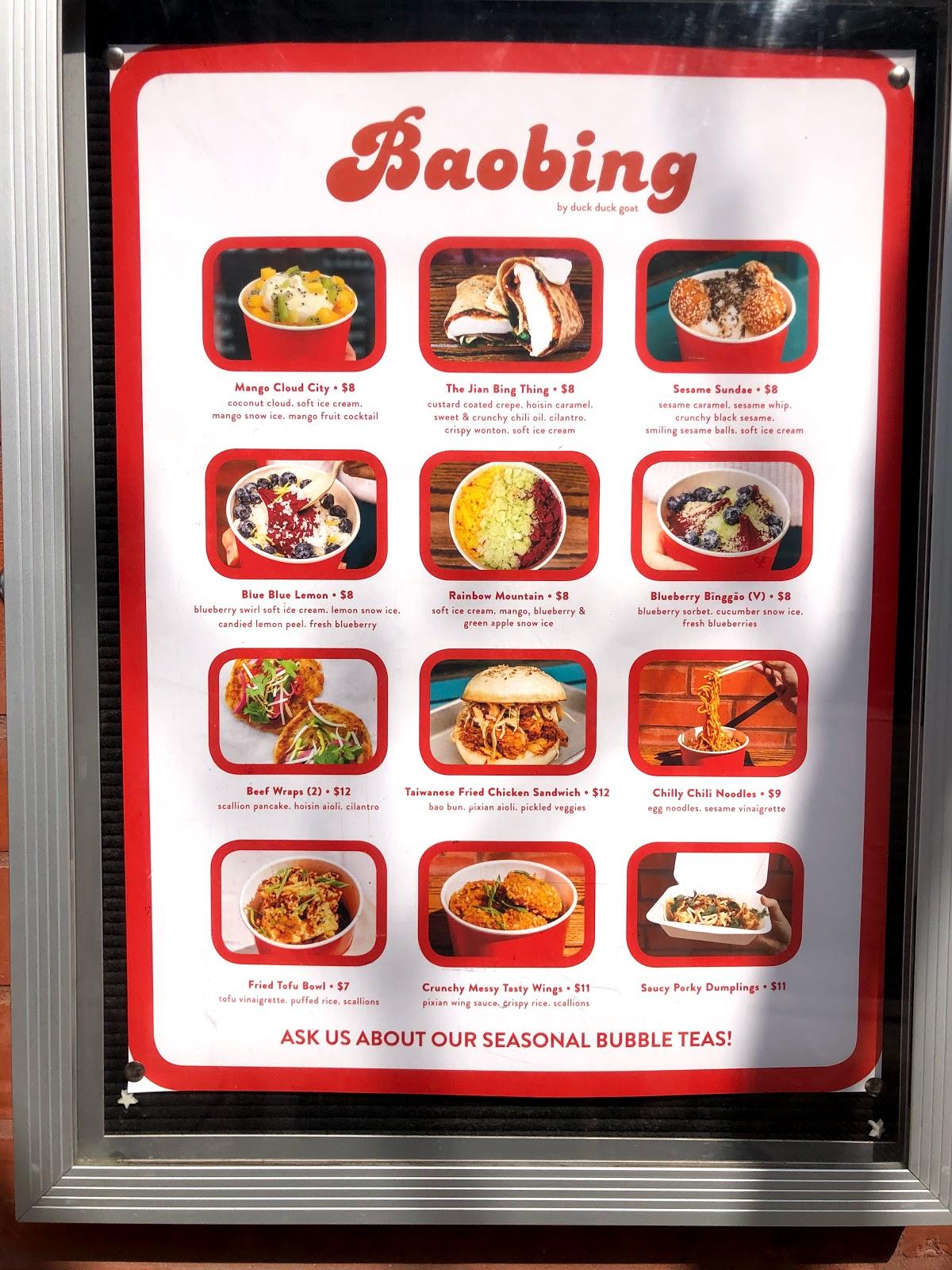 Menu at Baobing Bar, Chicago