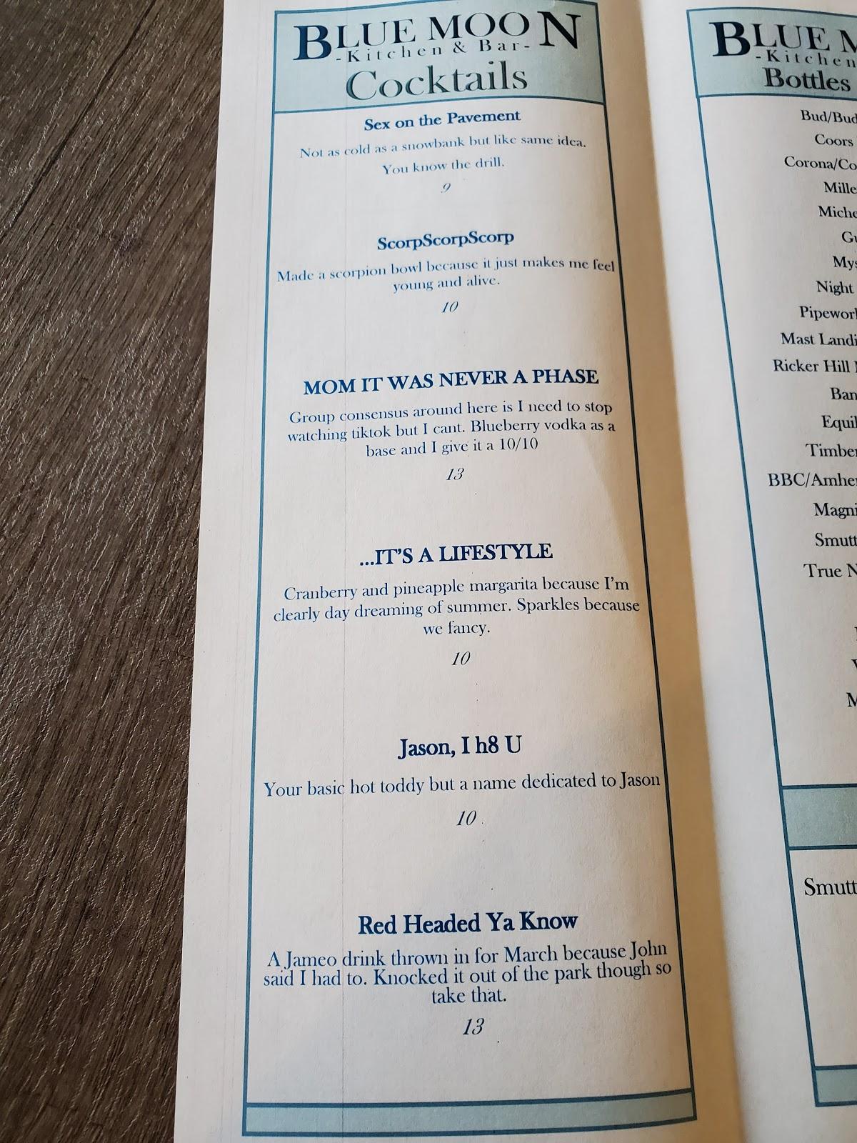 Menu at Blue Moon Kitchen and Bar, Amesbury