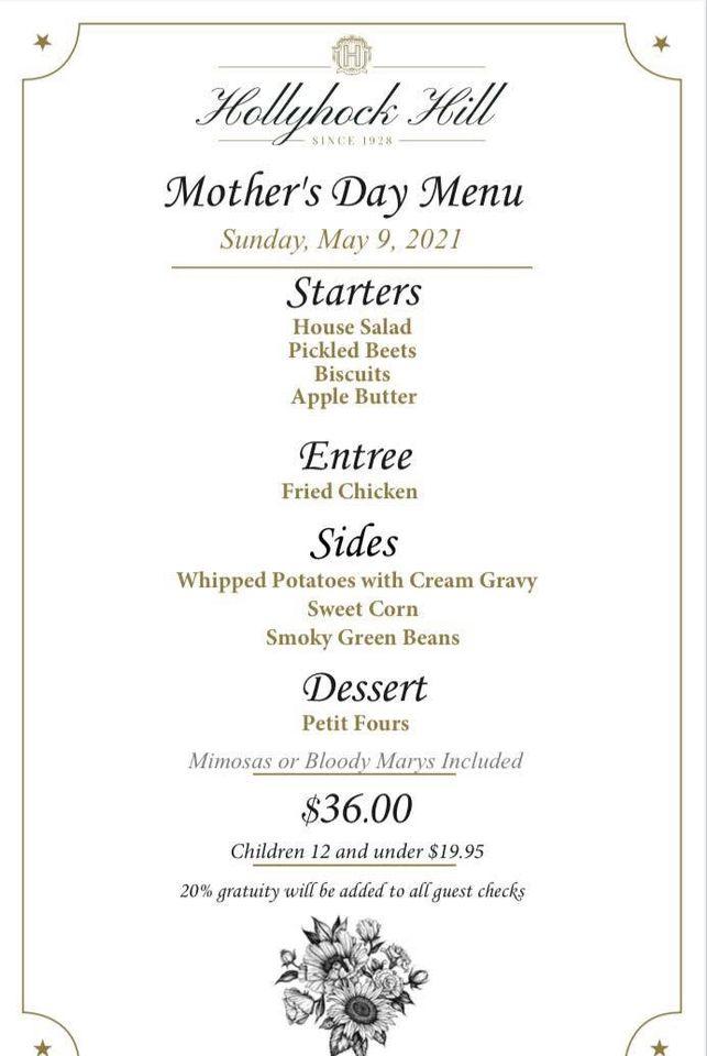 Menu at HollyHock Hill restaurant, Indianapolis