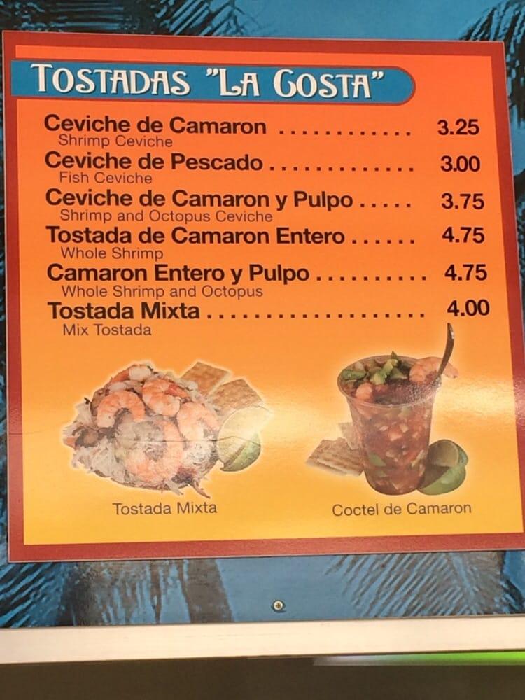 Menu at La Costa Taqueria restaurant, Salinas