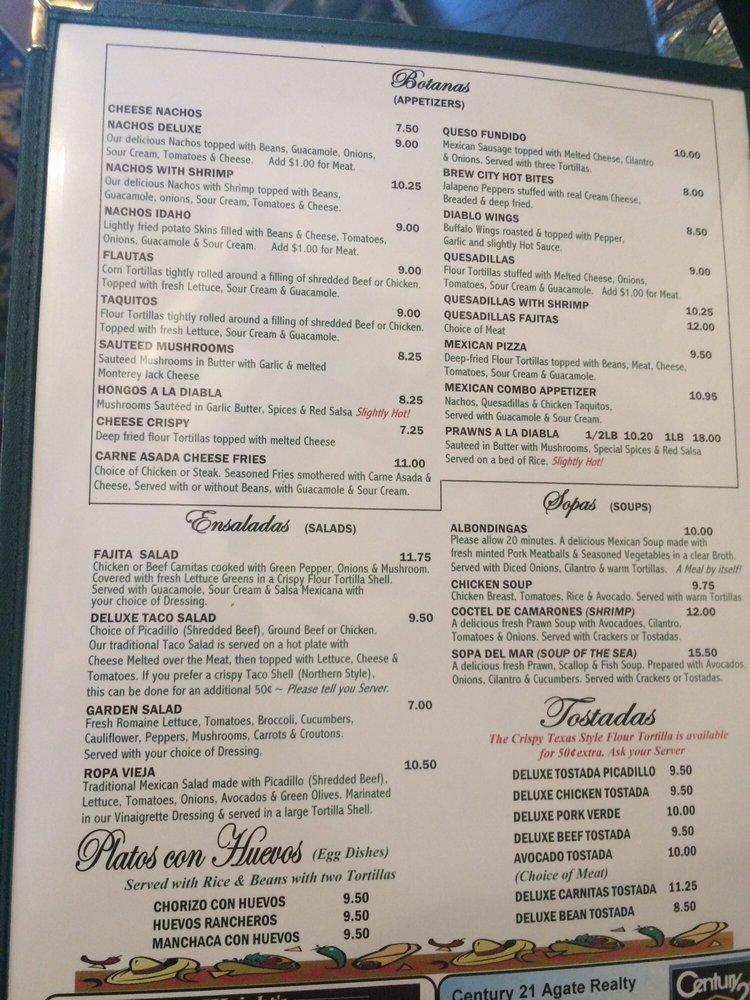 Menu at La Flor De Mexico restaurant, Brookings, 541 Chetco Ave #1