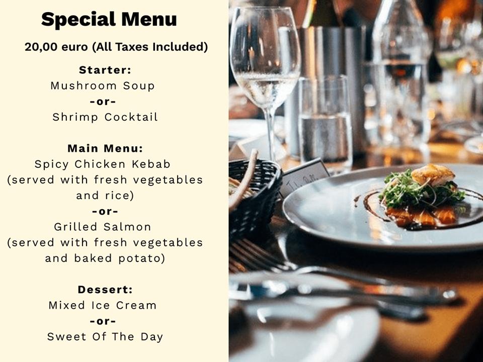 Menu at La Veranda Restaurant, Pyla, Samon