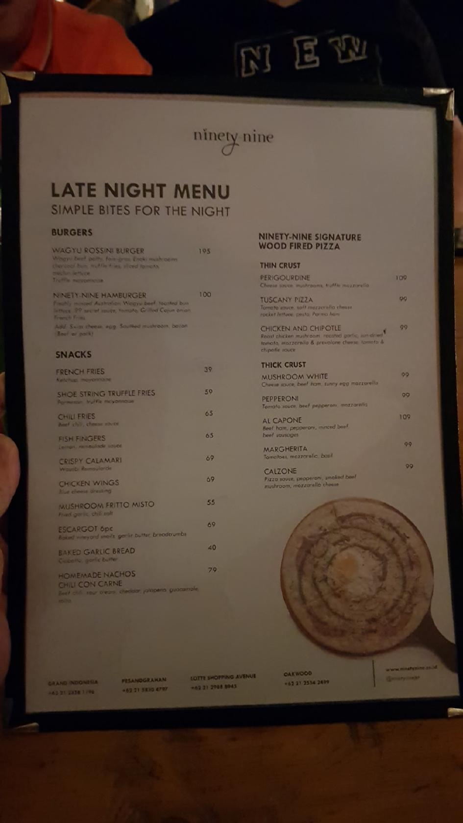 Menu at Ninety Nine Pesanggrahan restaurant, Jakarta, Jl. Pesanggrahan No.2