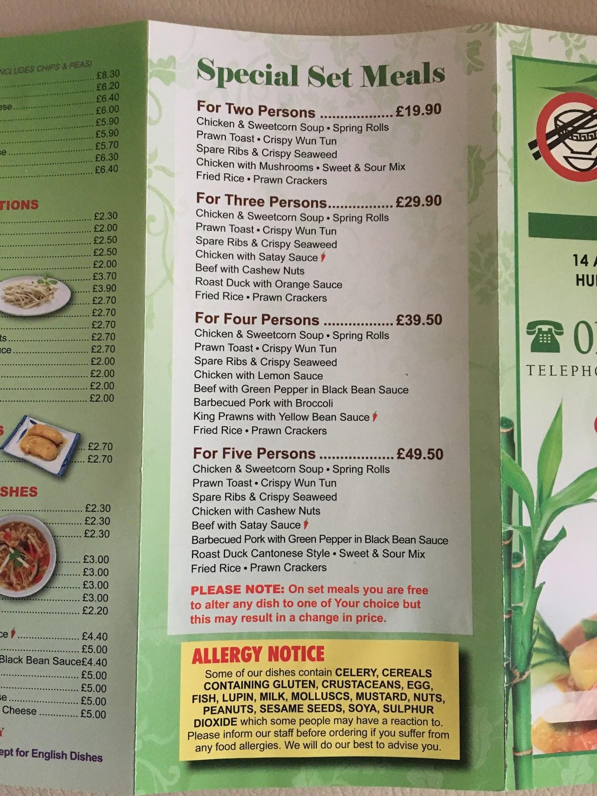 Menu at Oriental Taste fast food, Huddersfield