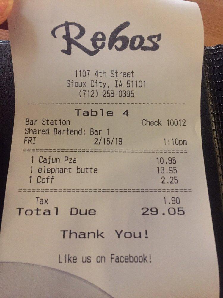 Menu at Rebos pub & bar, Sioux City