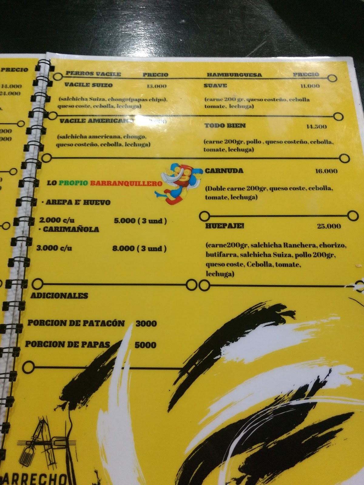 Carta del restaurante ARRECHO, Bucaramanga