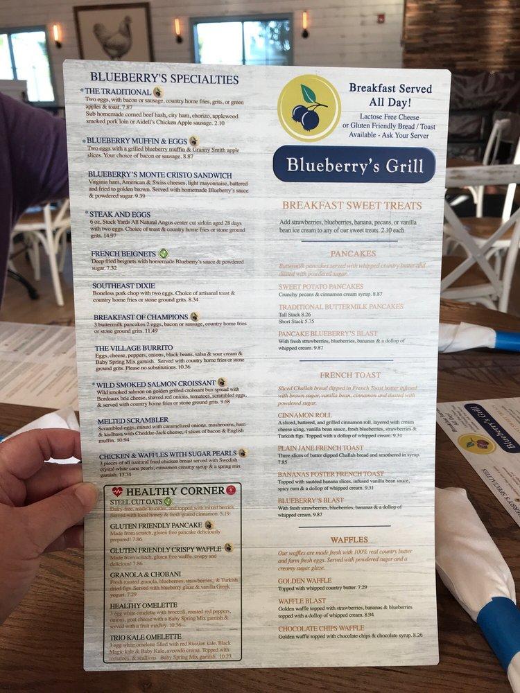 Menu at Blueberry's Grill restaurant, North Myrtle Beach, US-17