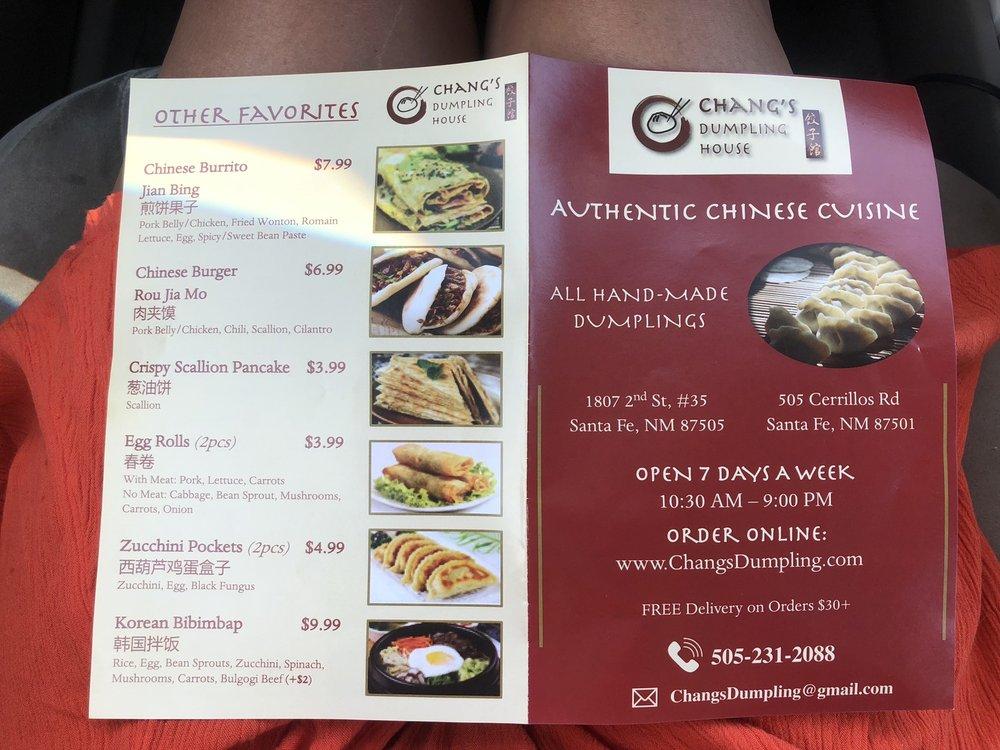 Menu at Chang's Dumpling House, Santa Fe