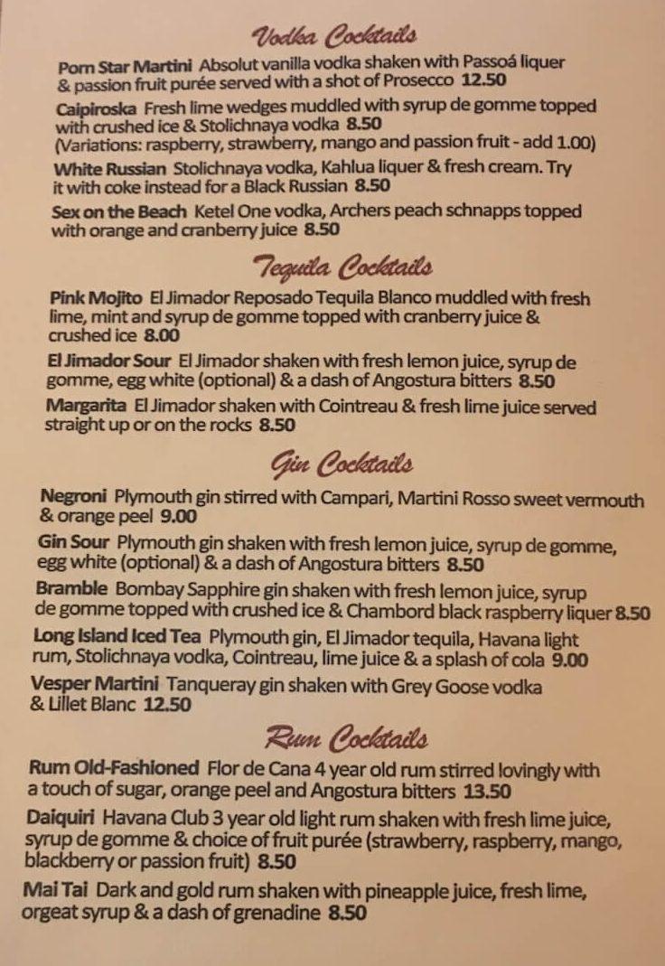 Menu at Hamlet Bar Lounge & Restaurant, London