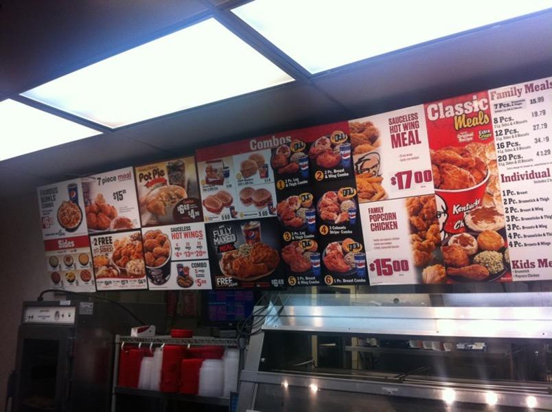 Menu at KFC fast food, Seattle, Aurora Ave N