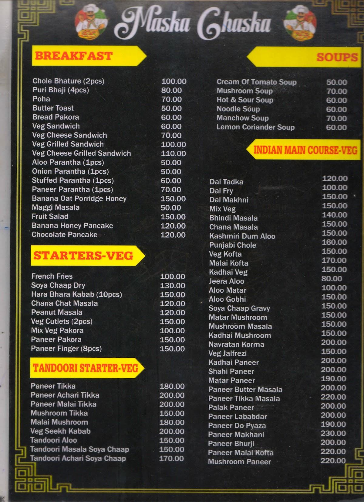 Menu at MASKA CHASKA Restaurant and Cafe, Rishikesh