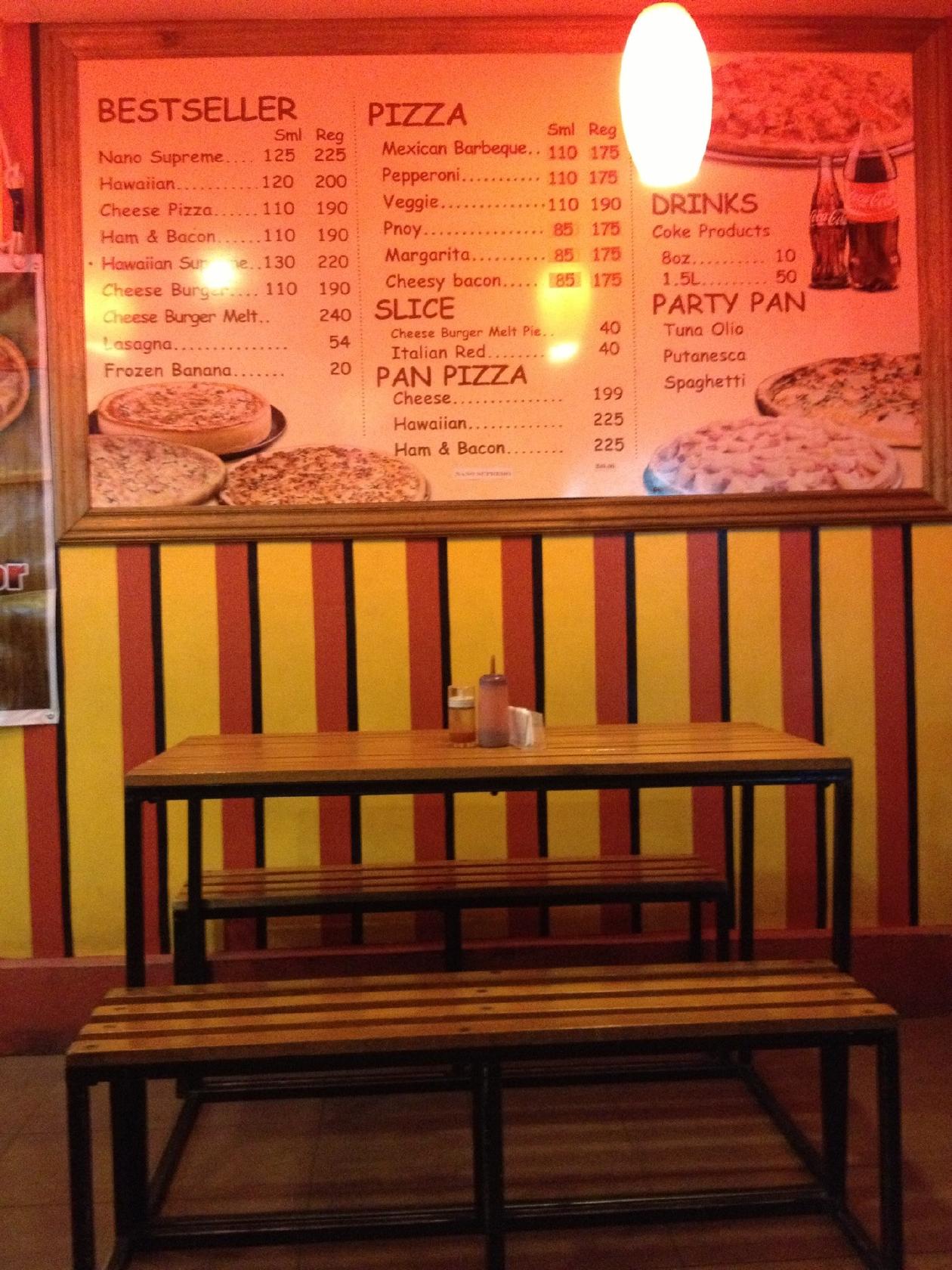 Carta de pizzería Nano's Pizza, Danao
