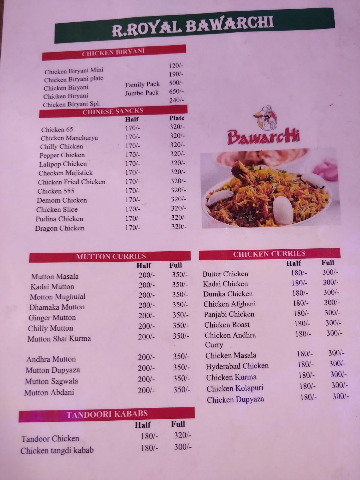 Menu at R Royal Bawarchi Restaurant, Hyderabad
