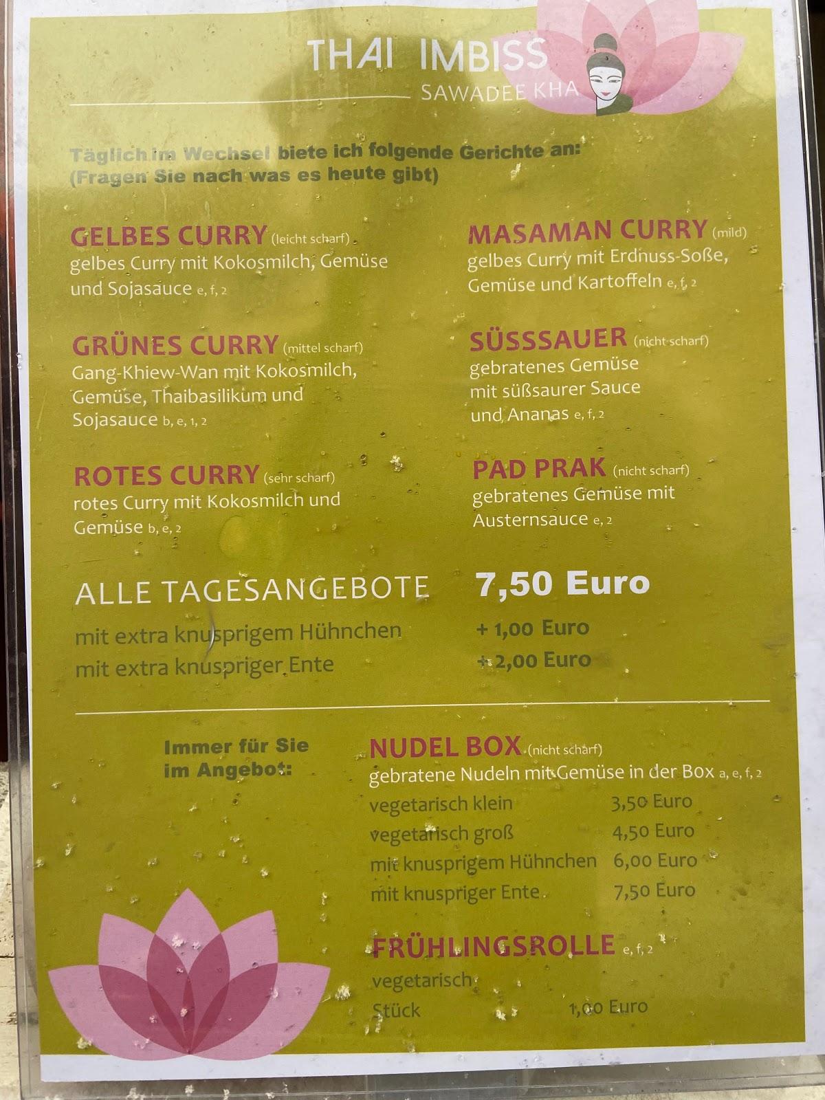Menu au Sawadee Ka Thai Imbiss restaurant, Leutkirch im Allgäu