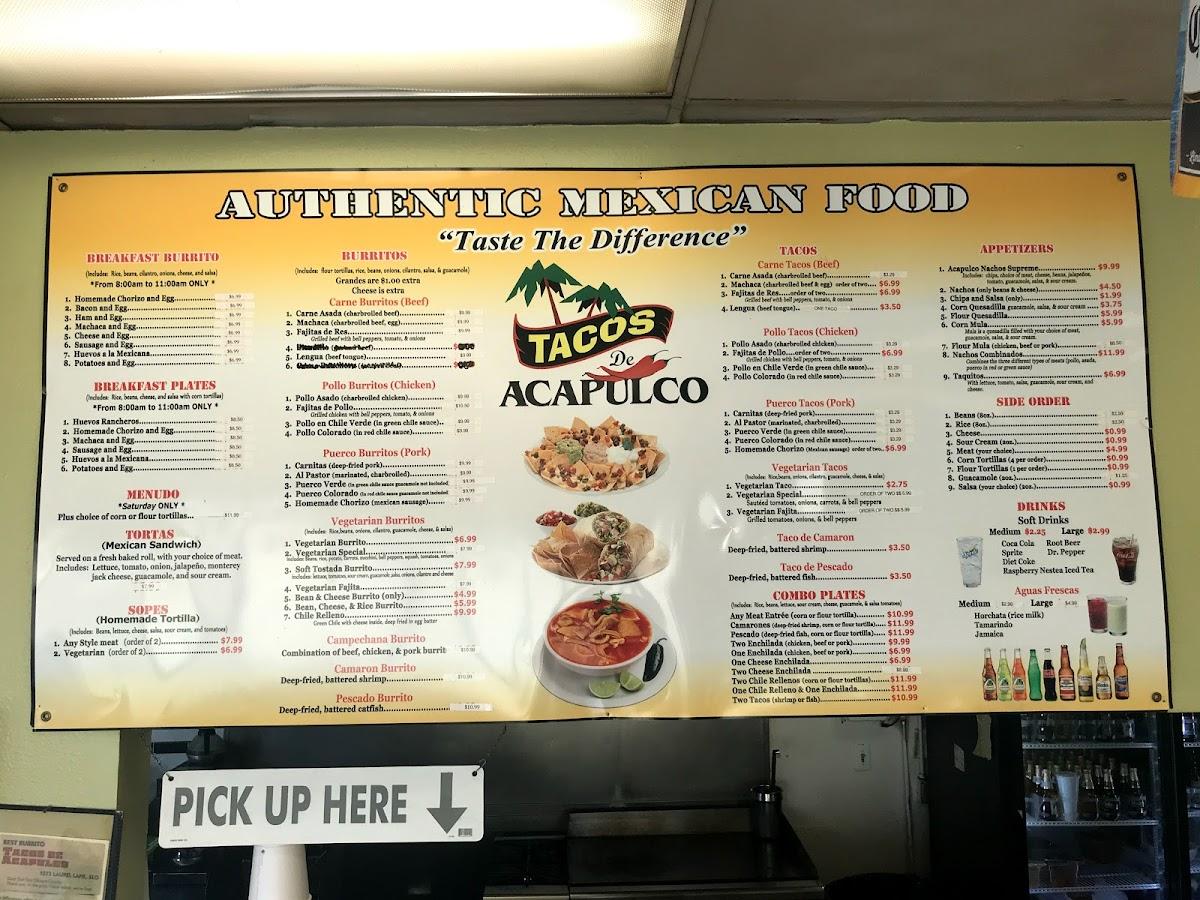 Menu at Tacos de Acapulco San Luis Obispo restaurant, San Luis Obispo ...