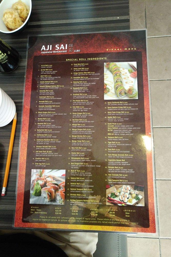 Menu at Aji Sai restaurant, Barrie
